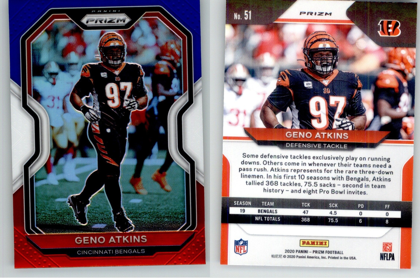 Geno Atkins 2020 Prizm Red White & Blue #51 Cincinnati Bengals | eBay