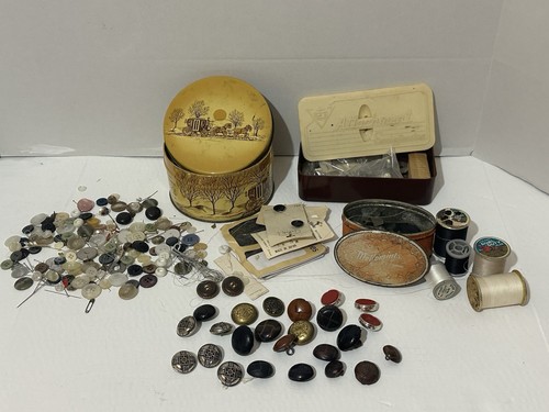 Lot Of Vintage Unique Buttons Mix Large Small Antique Tins Sewing ...