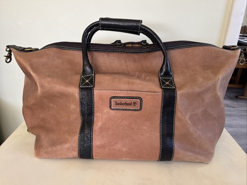 vintage Timberland Weekender Travel Bag Brown With Black Leather Carry ...