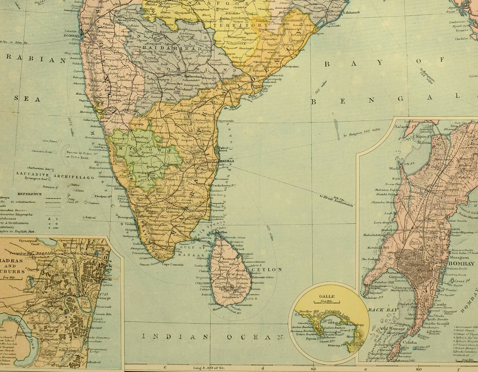 1912 LARGE ANTIQUE MAP INDIA CEYLON CALCUTTA BURMA BOMBAY MADRAS MYSORE ...