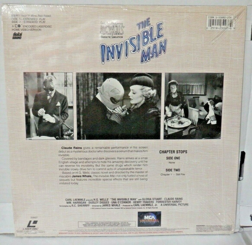 The Invisible Man Encore Edition Universal Horror 1933 1987 Laserdisc ...