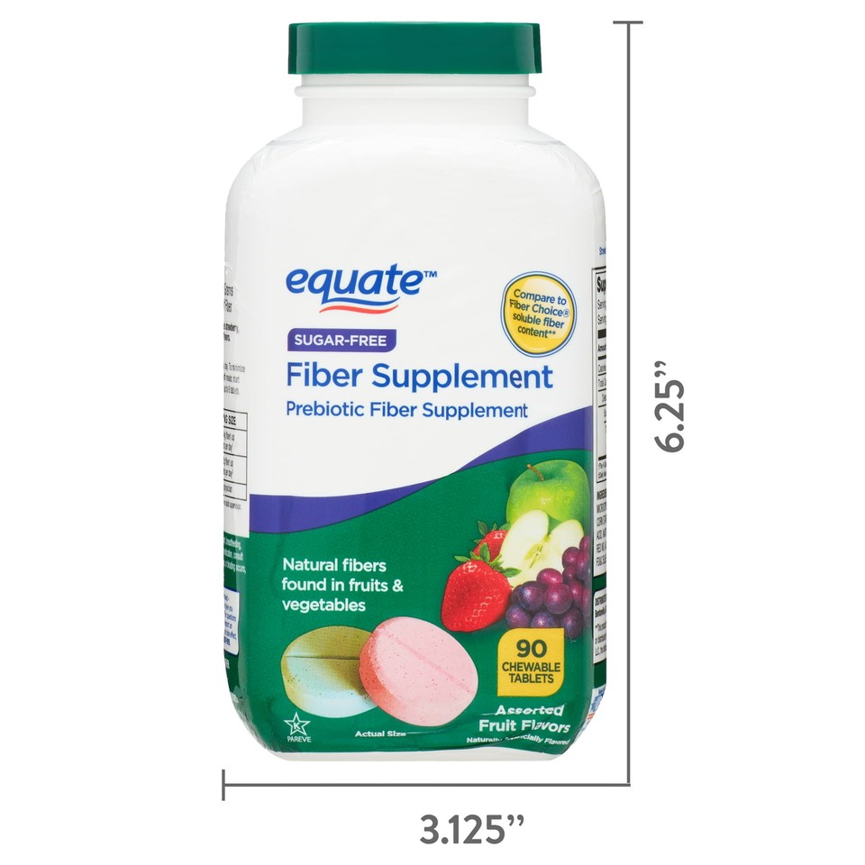 Equate Fiber Supplement, Fruit Flavored Chewable Tablets, over 90 Ct ...