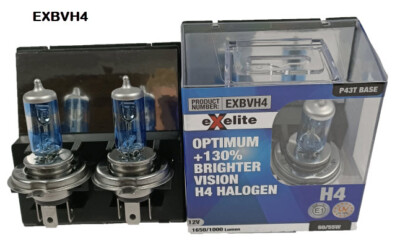 eXelite UPGRADED OPTIMUM 130% BRIGHTER H4 HALOGEN GLOBES (PAIR!) 12V 60 ...