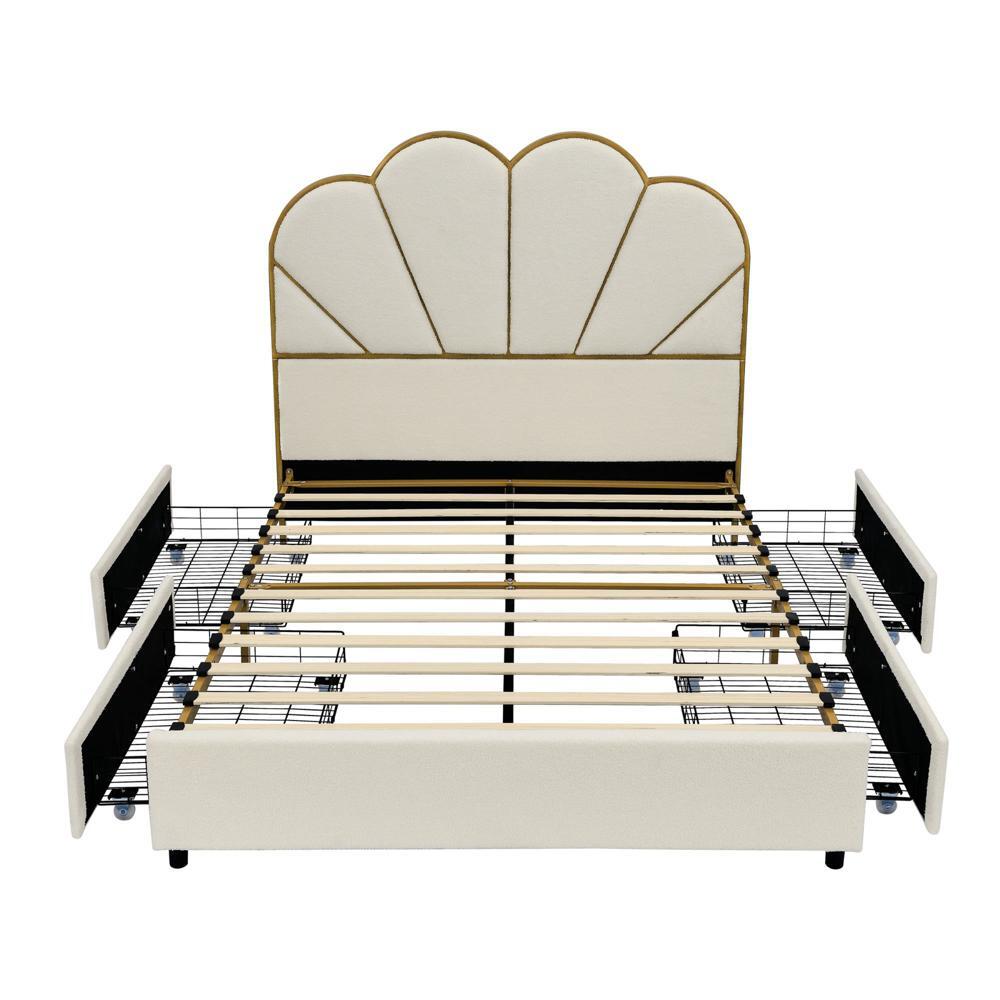 Queen Size Upholstered Smart Platform Bed Frame with 4 Drawer and Slats ...