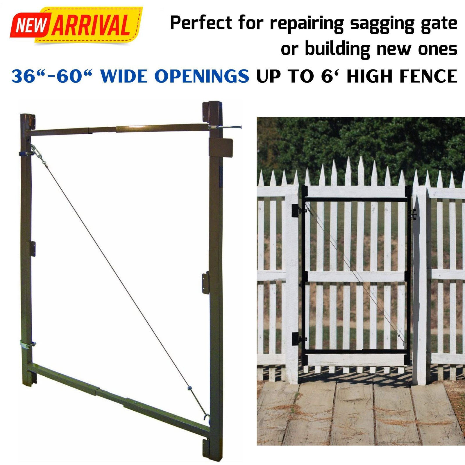 Anti-Sag Fence Walk Through Gate Frame Kit 36-60" Adjust Stabilizing ...