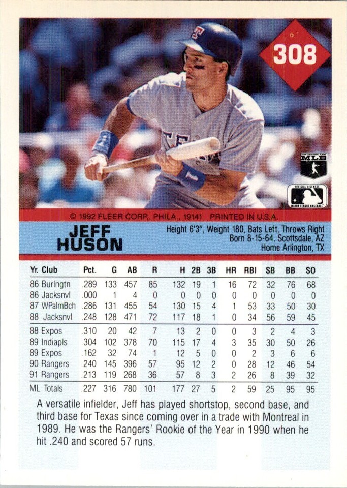 1992 Fleer MLB Jeff Huson #308 | eBay