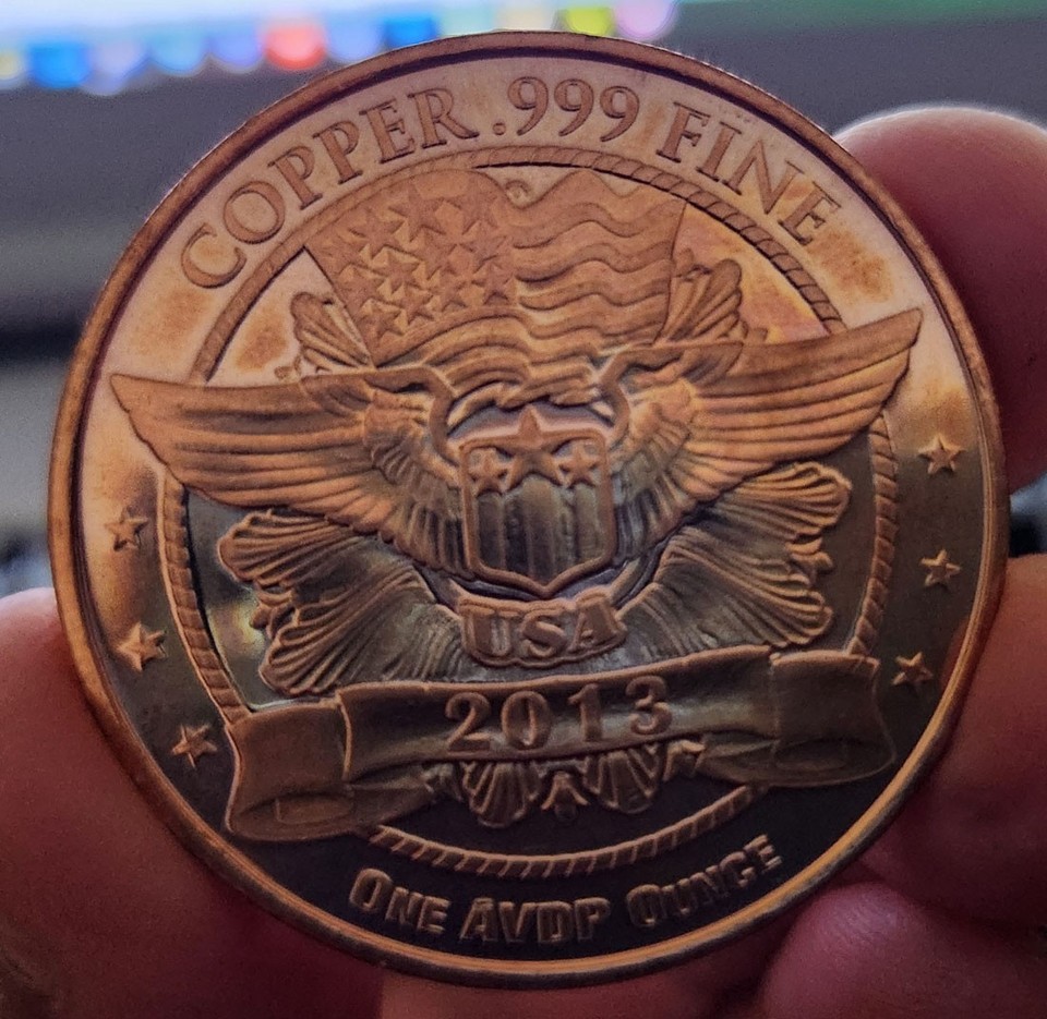 2013 One AVDP Ounce .999 Copper Round w/Panda Bear and Cub Design Gem ...