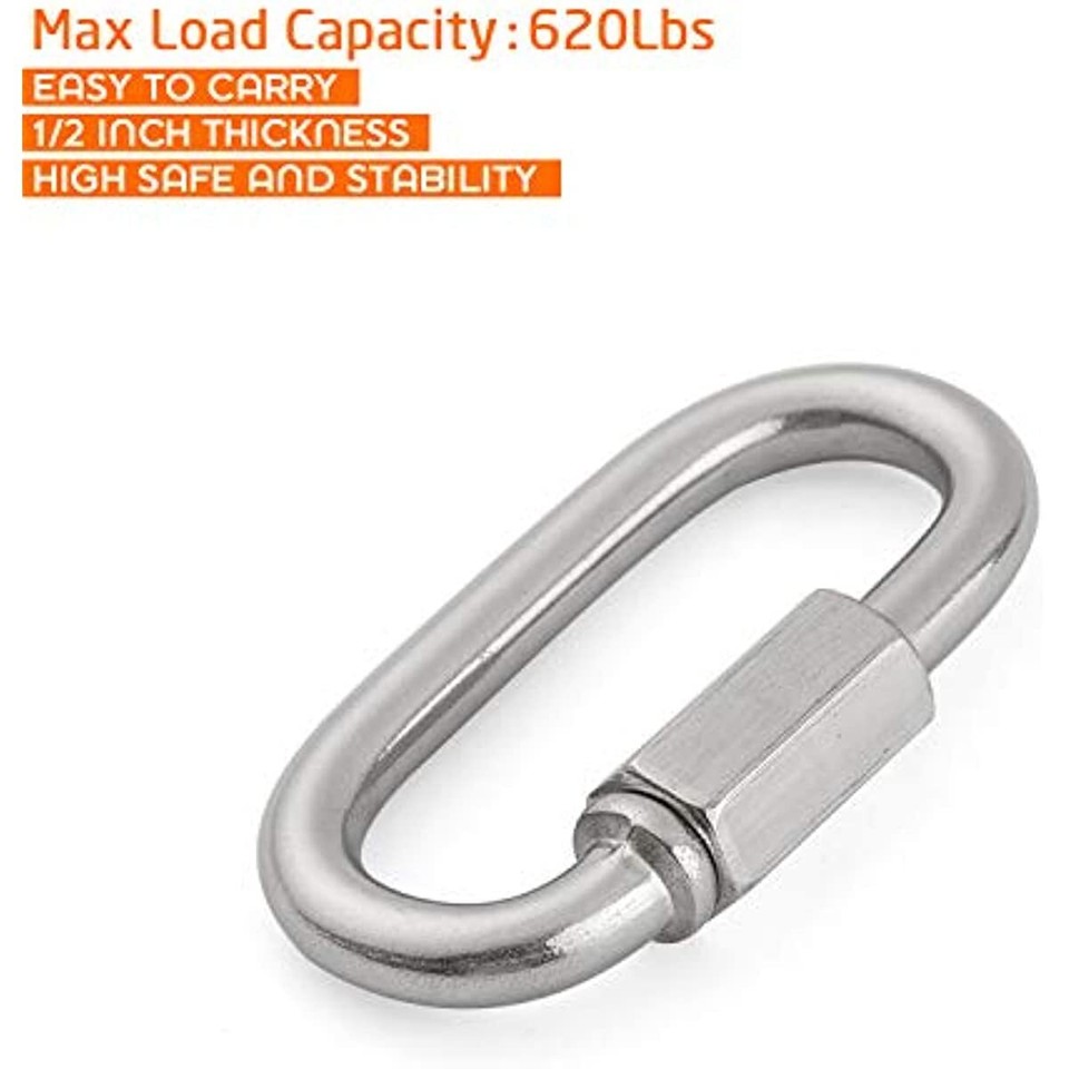 8 Pack Threaded Quick Link,Stainless Steel Oval Locking Carabiner Clip ...
