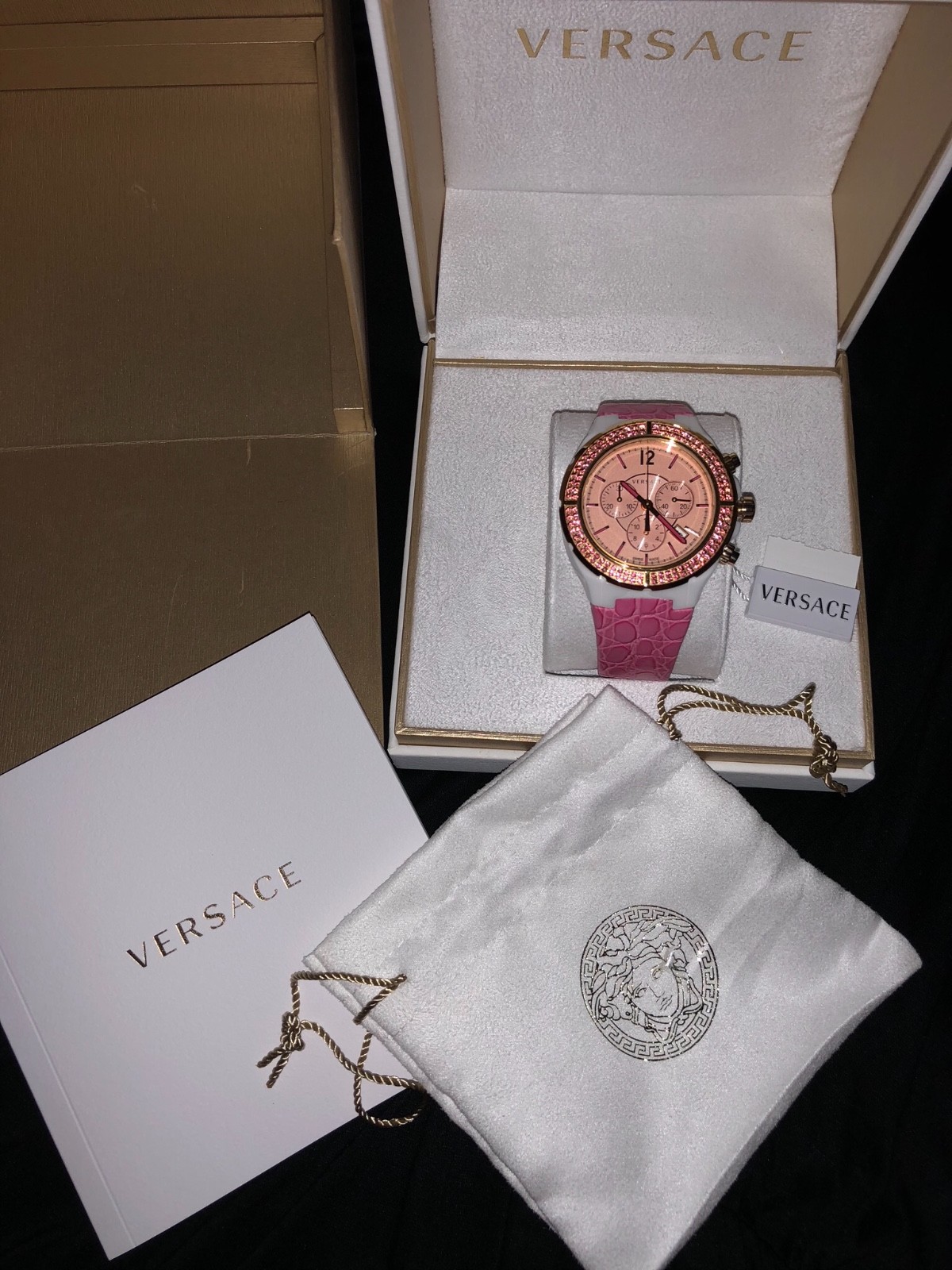New Authentic Versace DV One Cruise Swiss Quartz Watch 2.56cttw pink ...