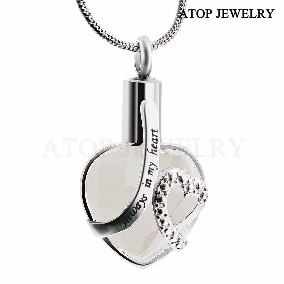 Heart Crystal Cremation Pendant Ashes Keepsake Memorial Urn Necklace 12 ...