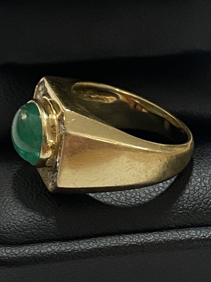 Vintage 14K 585 Men’s Emerald Cabochon Diamond Ring | eBay