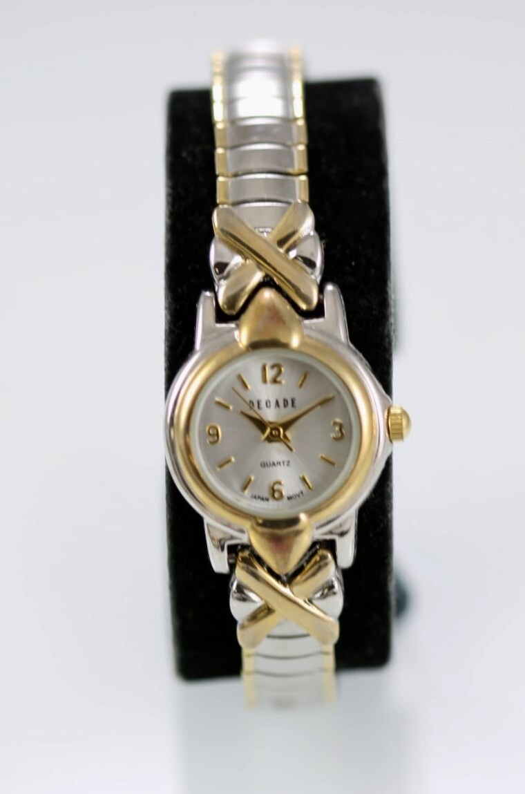 Decade Watch Women Silver Gold Stainless Stretch Battery Water Res ...