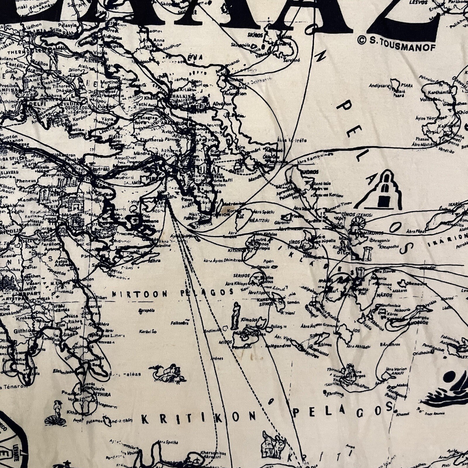 Men’s Vintage 90s Greece Map All Over Print Graphic t… - Gem