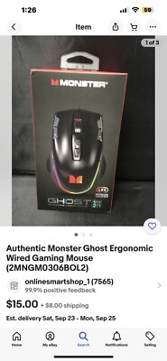 Monster Ghost Ergonomic Wired Gaming Mouse | eBay