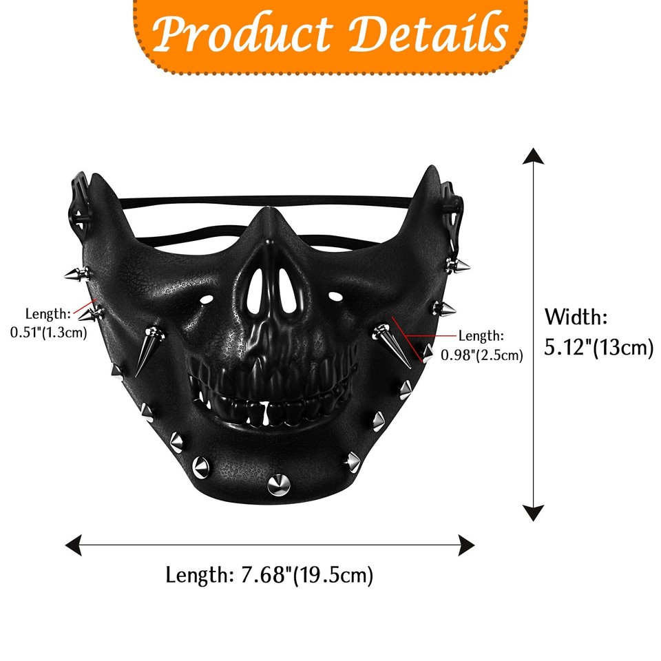Steampunk Skull Half Face Mask PU Leather Spiked Gothic Mask Halloween ...