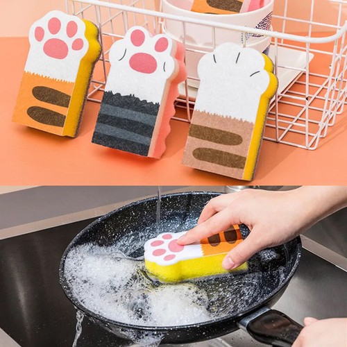 3Pcs Cat Claw Sponge Wiping Decontamination Brush Pot Dishwashing ...