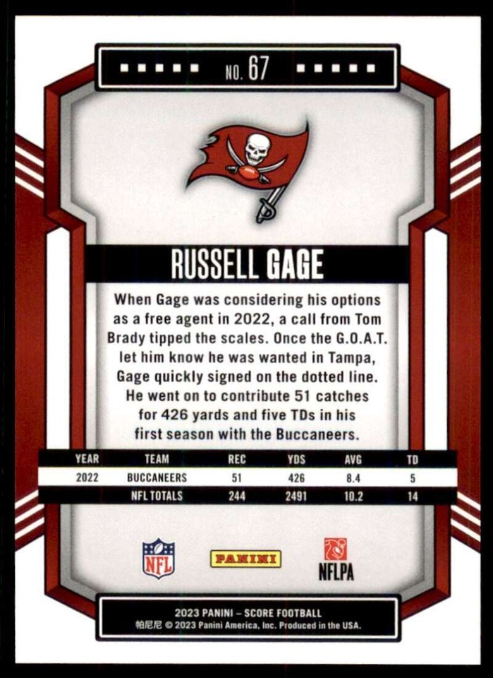 2023 Score #67 Russell Gage NM Near Mint Buccaneers ID:64963 | eBay