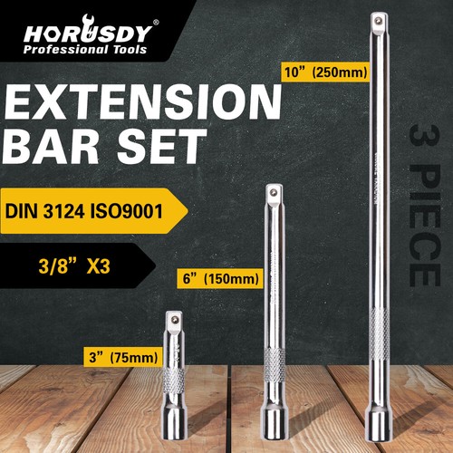 3Pc Extension Bar Set 3/8" Drive Extra Long Socket Ratchet 75mm 150mm ...