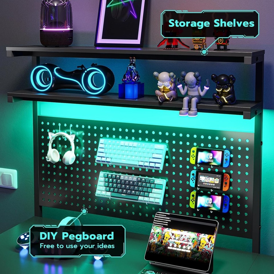 L Shaped Gaming Desk with LED Lights&Monitor Stand Computer Desk for ...