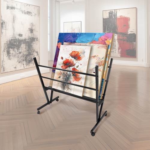 Art Storage Rack, Metal Print Rack W/ Rolling Casters Stand For Artwork ...
