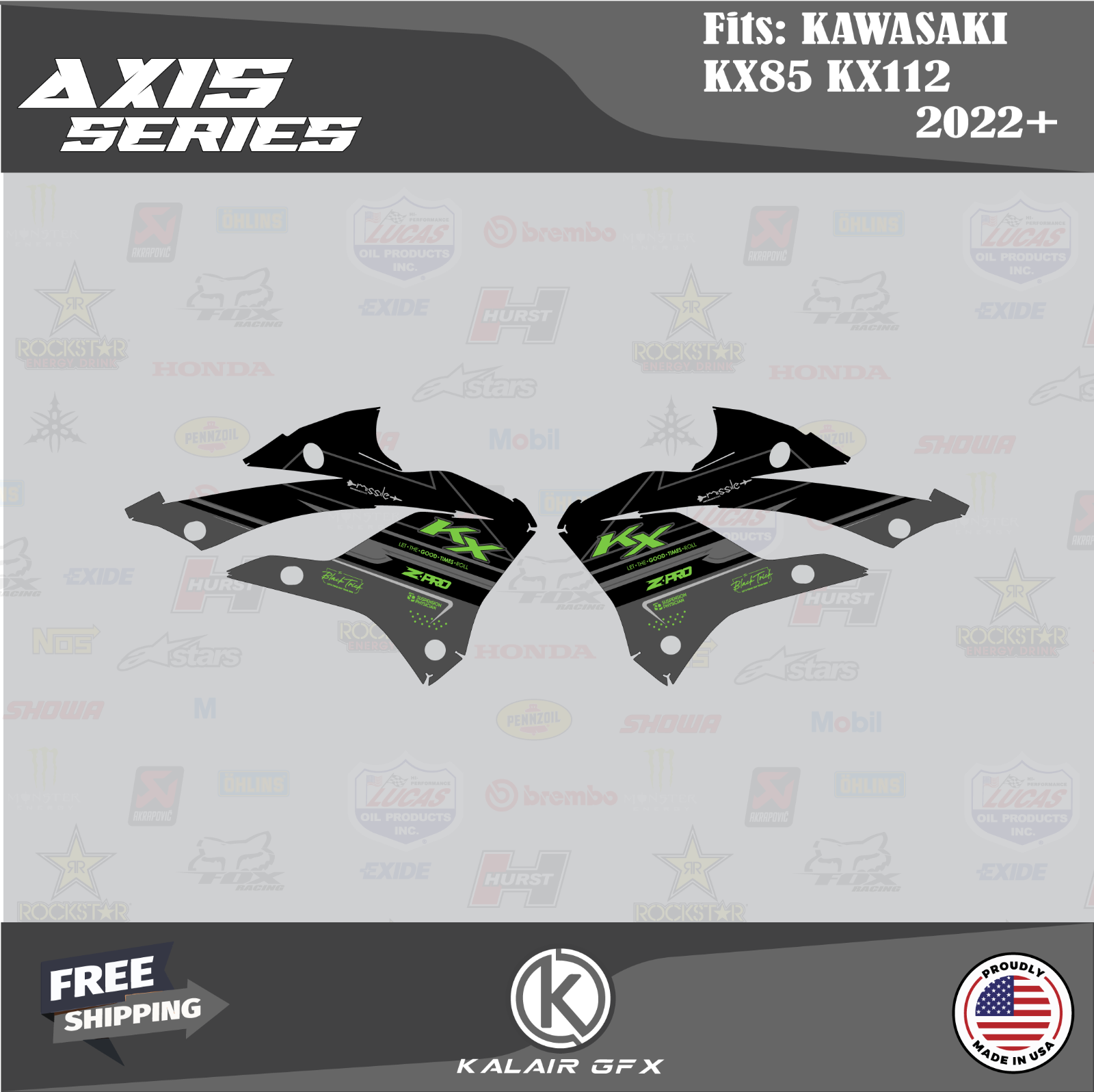 Graphics Kit for KAWASAKI KX85 KX112 2022 2023 2024 AXIS-Green Shift | eBay