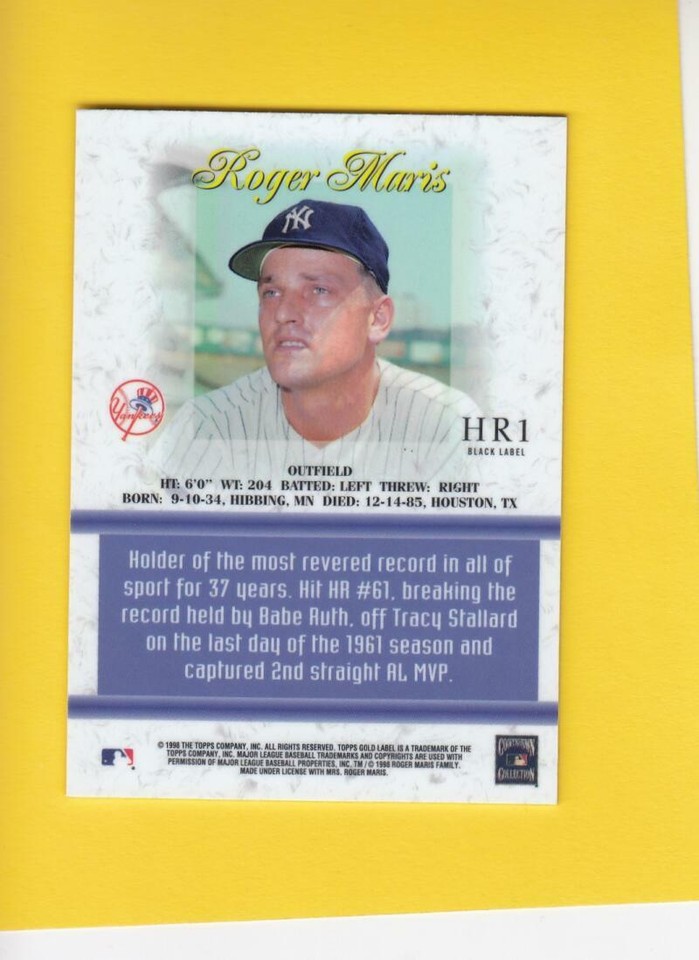 1998 Topps Gold Label Home Run Race Black #HR1 Roger Maris NM-MT+ | eBay