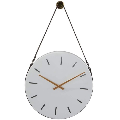 Litton Lane Analog Wall Clock Stainless Steel White w/ Leather Hanging ...