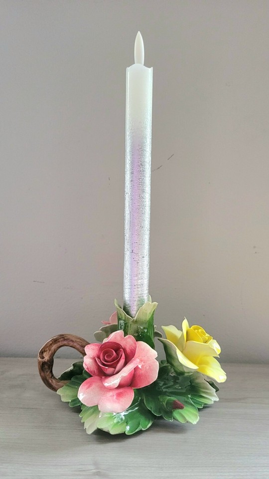 Antique Nuova Capodimonte Porcelain Pink Roses 4" High Candleholder ...