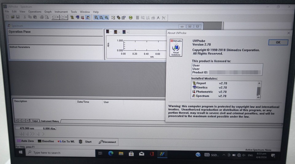 SHIMADZU UV-1900 UV-VIS SPECTROPHOTOMETER- w LAPTOP UVPROBE, PASSES ...