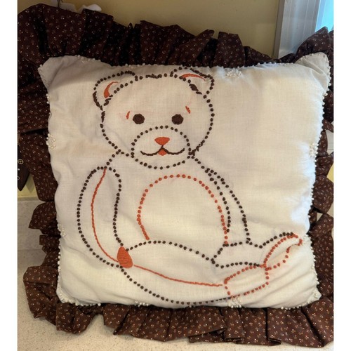 Handmade pillow - brown ruffle embroidered bear | eBay