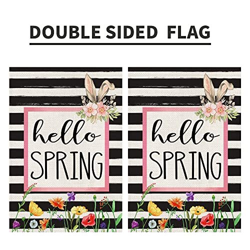 Hello Spring Flower Garden Flag 12x18 Inch Double Sided Burlap Outside ...