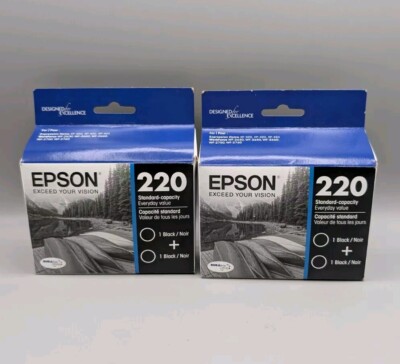 2 Epson 220 Ink Cartridge 2 Pack's Black Standard Capacity EXP 08/2021 ...