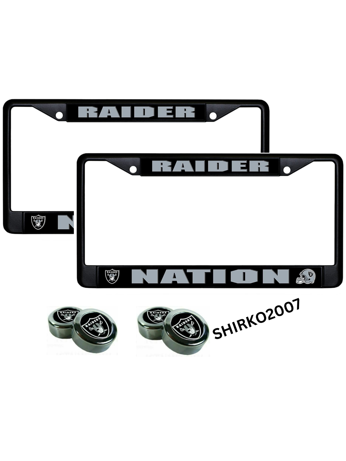 NFL RAIDER NATION BLACK METAL LICENSE PLATE FRAMES WITH SCREW CAPS LAS ...