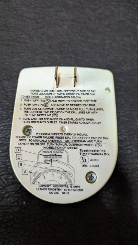 Toastmaster Inc. Time Products 24-Hour Timer Model 12-901 | eBay