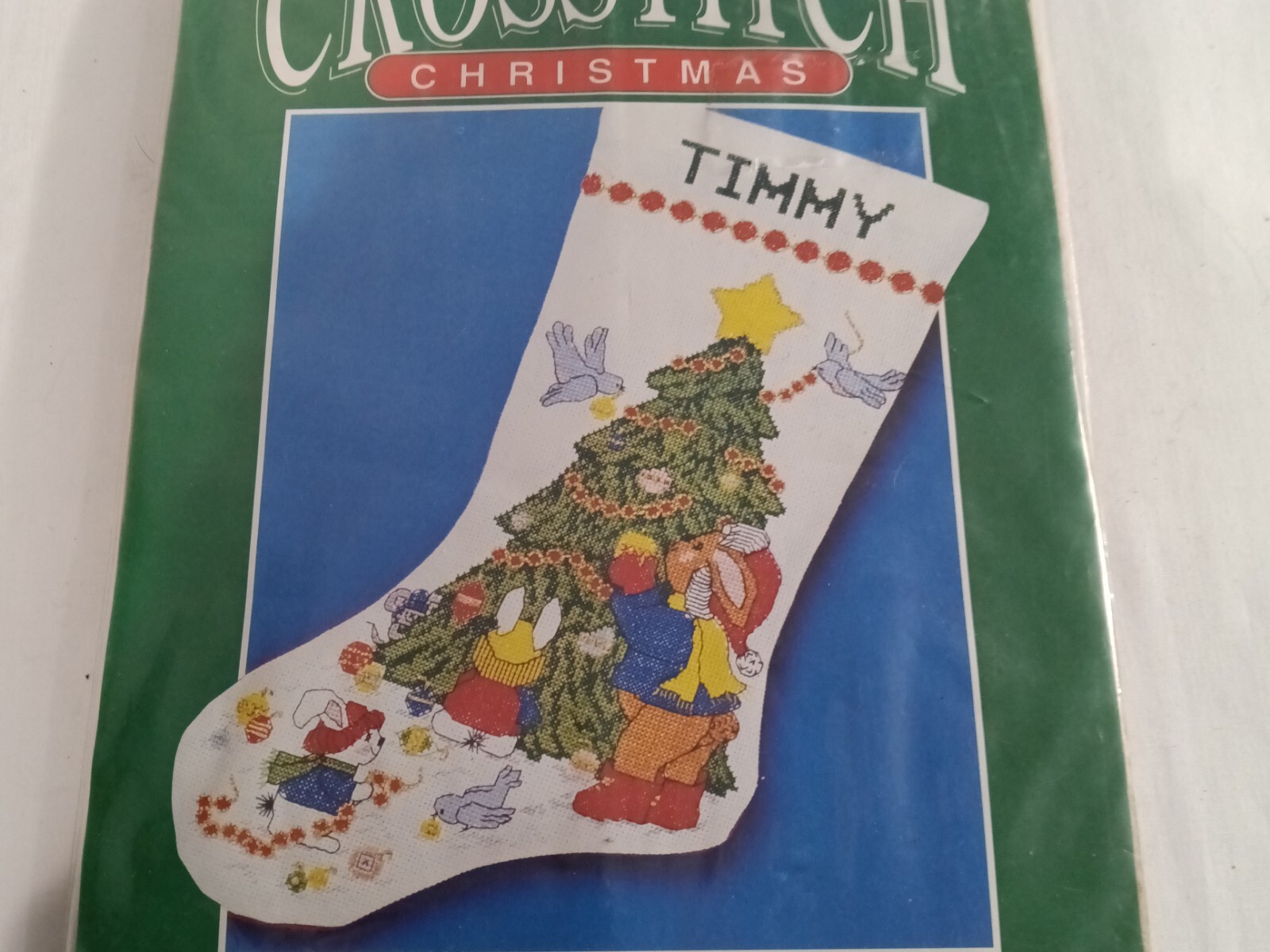 Bernat Sharing Christmas Stocking Cat Bear Cross Stitch Kit 1991 9x16 ...