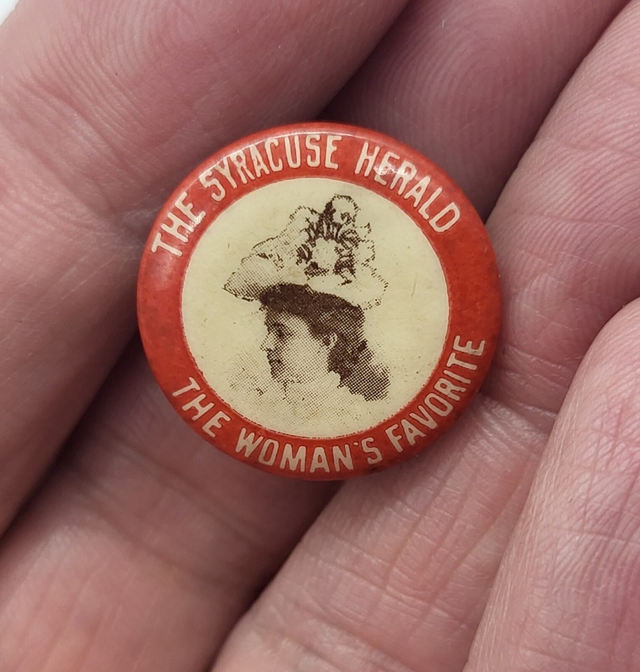 Antique Celluloid button hole pin, The Syracuse Herald, Victorian Woman ...