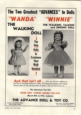 1954 PAPER AD The Advance Doll & Toy Co Wanda Winniie Walking Talking ...