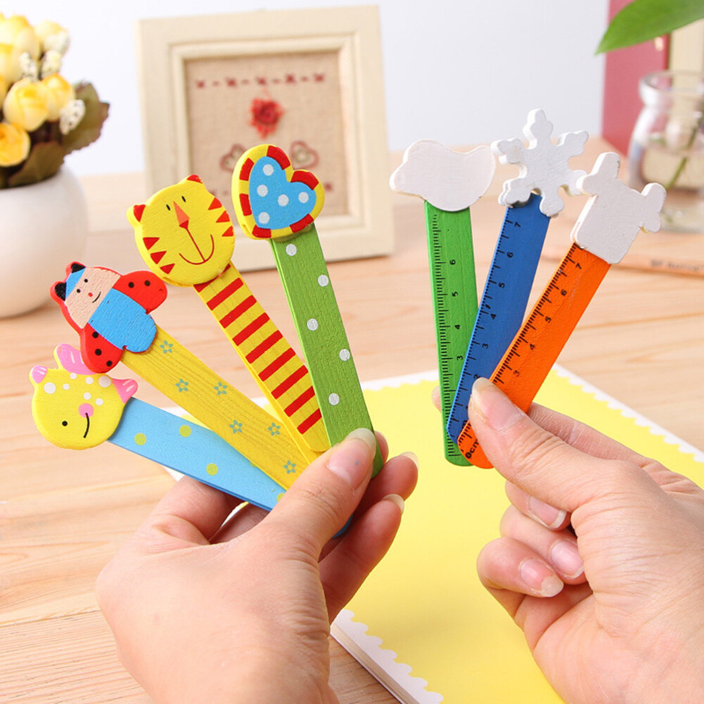 10 Wooden Cartoon Bookmarks Japanese Korean Kids Bamboo Scale Ruler ...