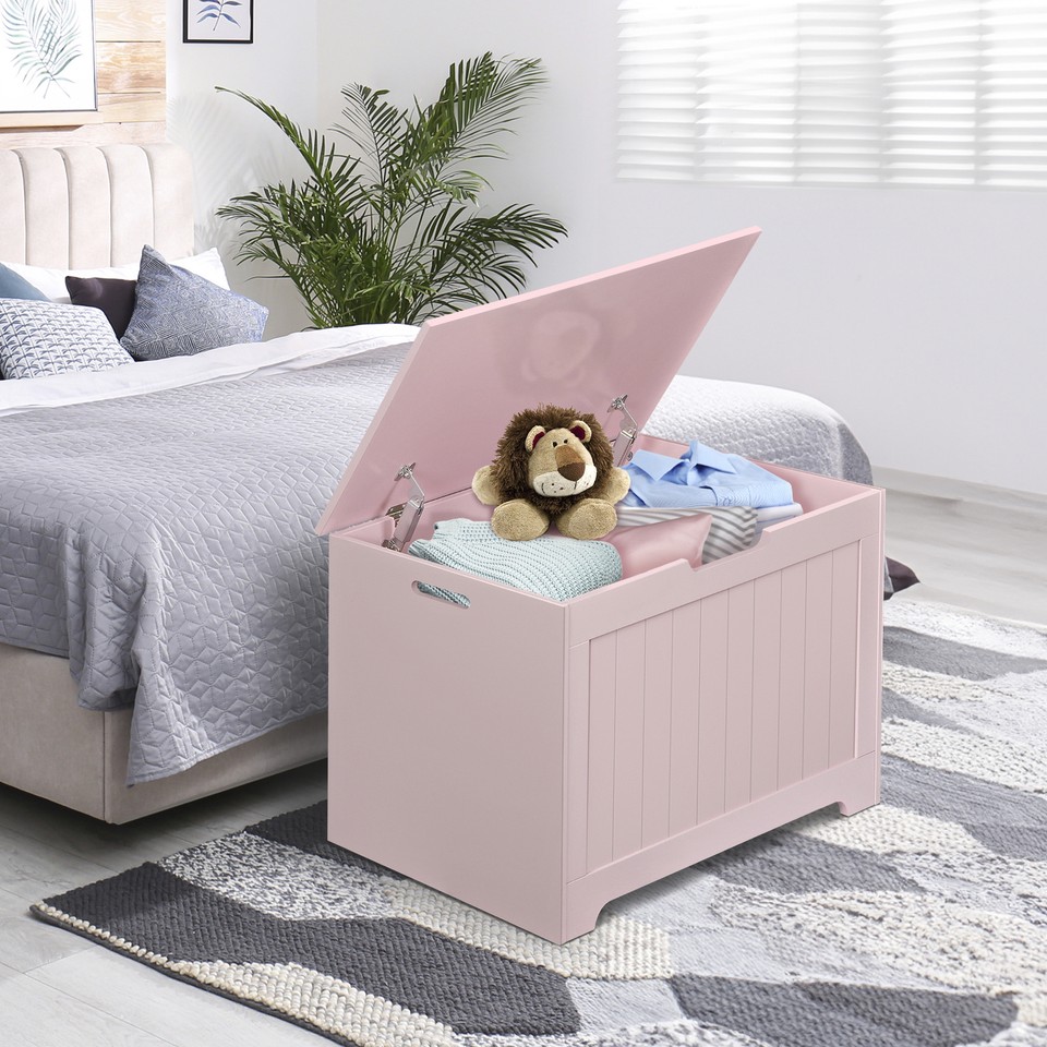 Wooden Storage Chest Bench Toy Box Entryway Bench with Safety Hinged ...