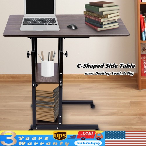 C-Shaped Side Table Height Adjustable Bed Sofa End Table Storage Shelf ...