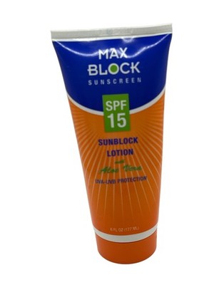 Max Block SPF 15 Sunblock Lotion With Aloe Vera UVA/UVB Protection 6 Fl ...