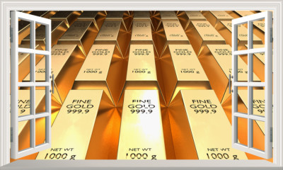 Gold Bars Bullion Bank Vault 3D Magic Window Wall Art Self Adhesive ...