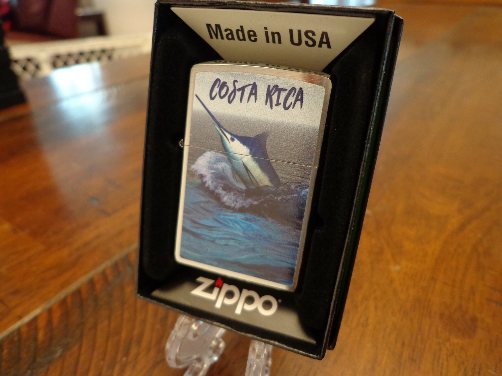 COSTA RICA BLUE MARLIN FISH SAILFISH FISHING ZIPPO LIGHTER MINT IN BOX ...