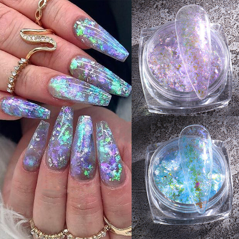 Opal Nails Powder Holographic Glitter Iridescent Sequins Crystal Nails ...