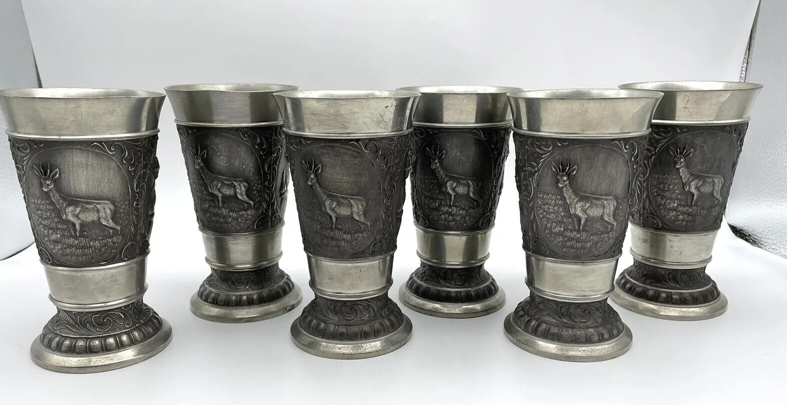 Vtg Zinn Becker German Pewter Wine Cup 3 Scenes in Relief set of 6 | eBay