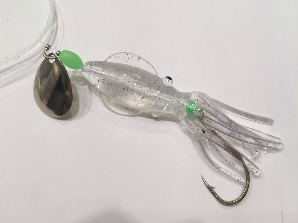2 Handmade Fluke Flounder Rigs Holographic Squid Lure Sea Bass Cod ...