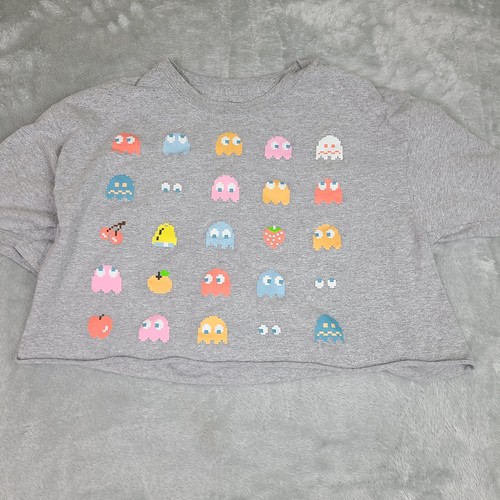 Pac-Man Women’s Cropped Gray T-Shirt Adult Medium | eBay