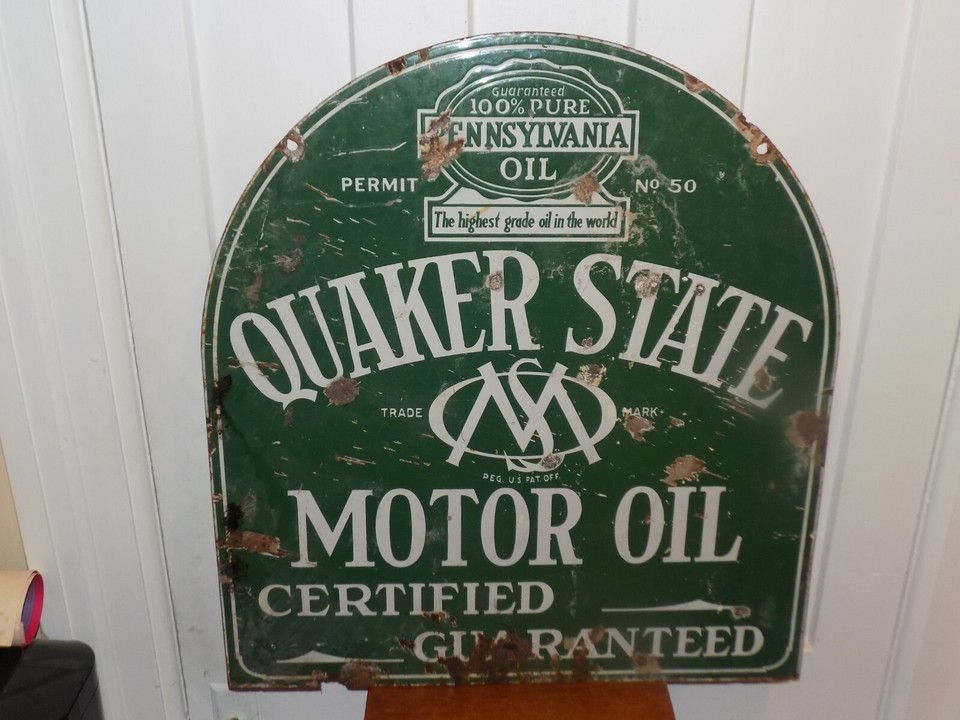 Vintage Quaker State Tombstone Double Sided Porcelain Sign | eBay