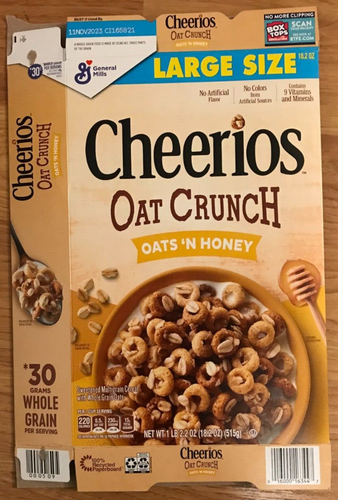 EMPTY Cheerios Oat Crunch Oats 'N Honey ls Cereal Box Crunch Puzzles ...