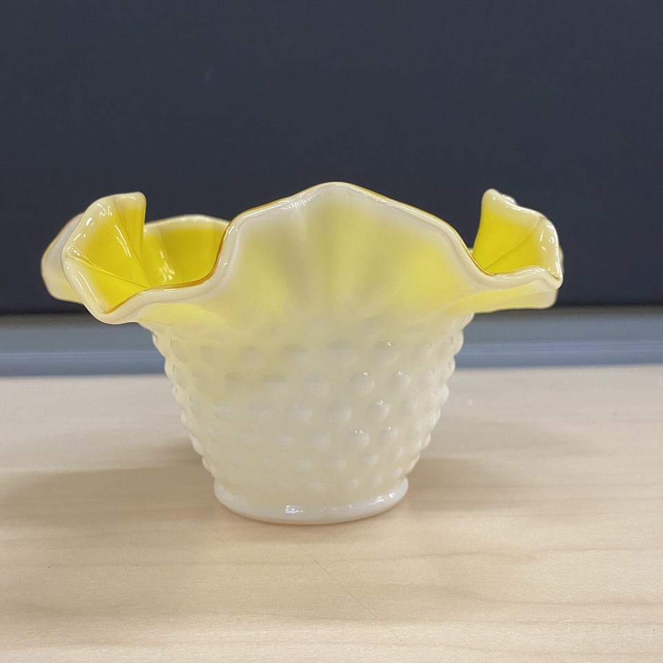 Fenton Yellow Overlay Hobnail Goldenrod Glass Bowl Pre-Logo Rare | eBay